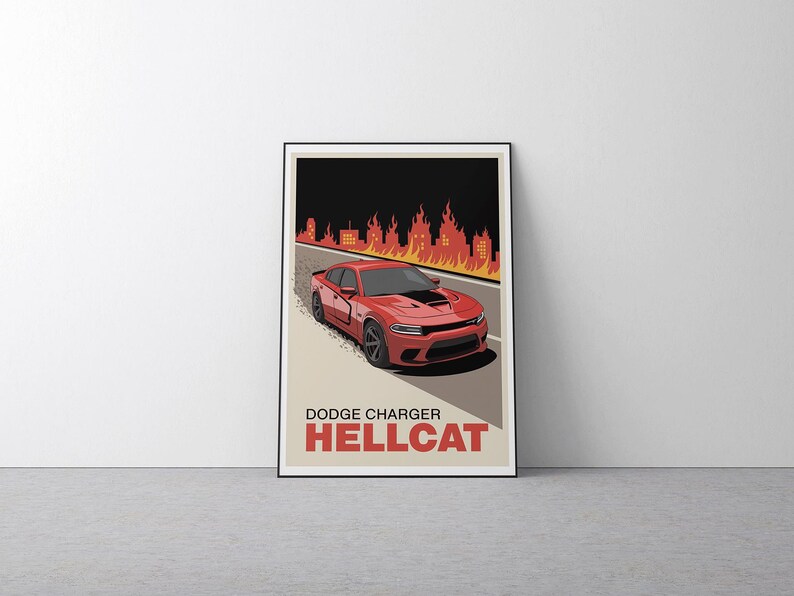Dodge Charger Hellcat Digital Poster, American Muscle Car Wall Art ...
