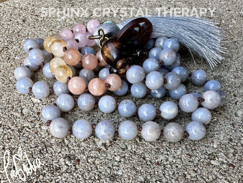 Blue Rose Quartz 108 Bead Mala Necklace – Pastel Chakra Stones - Etsy