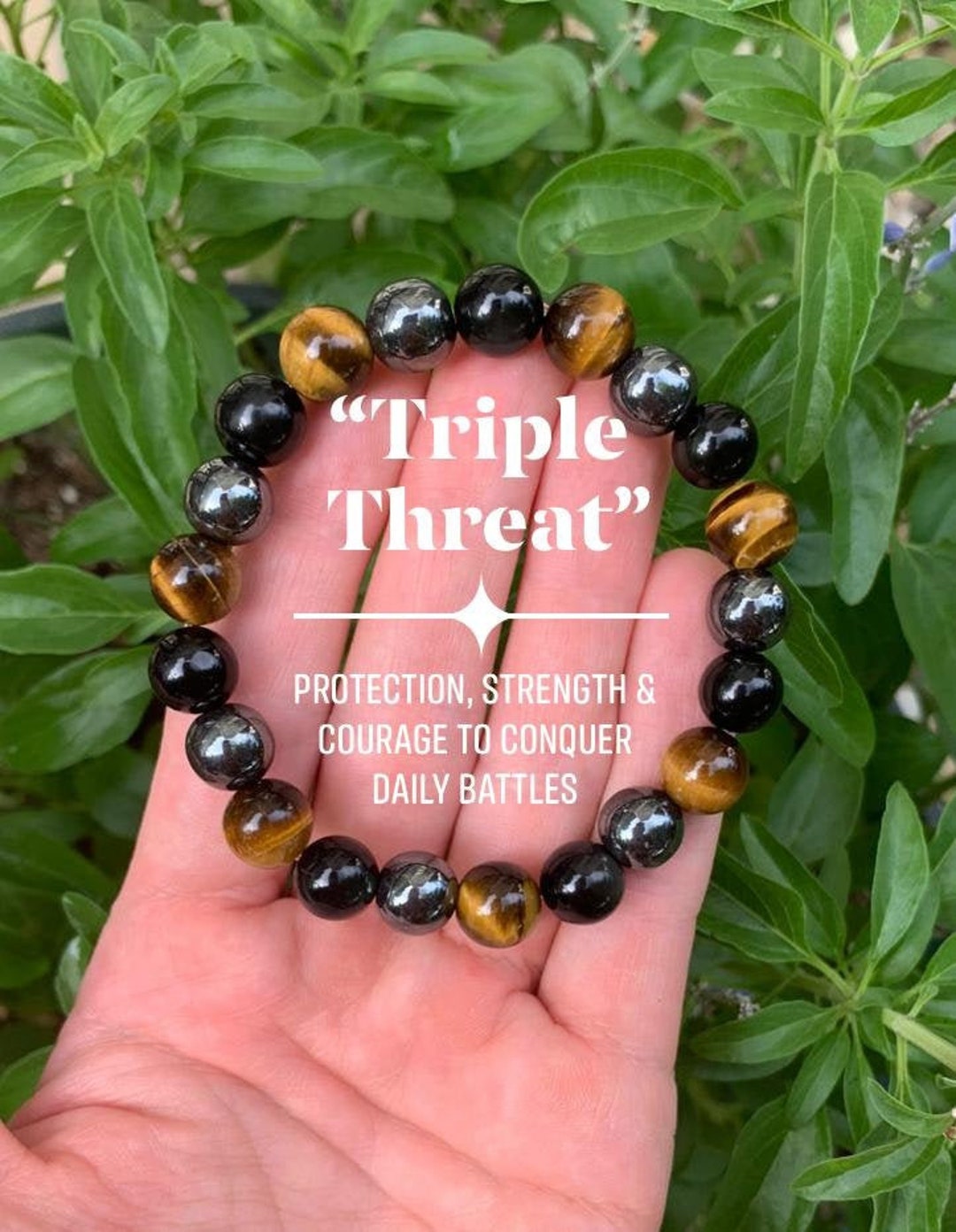 MENS 10MM Protection Bracelet Strength Courage Triple Threat Aura ...