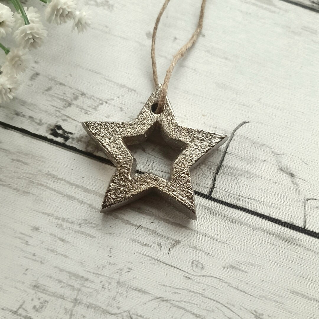 Small Metal Silver Square Edged Hanging Star Decoration - the Home and ...