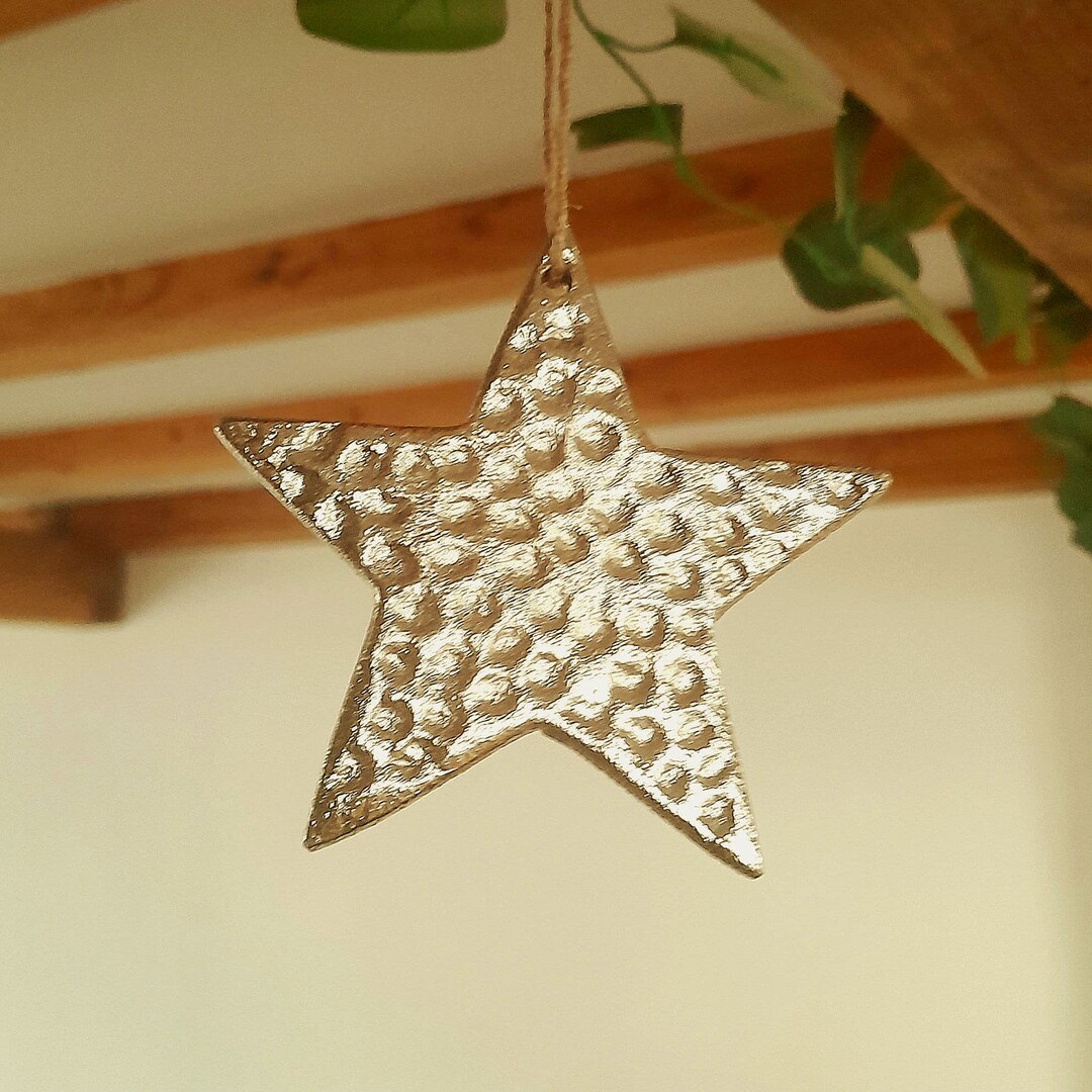 Hammered Metal Silver Hanging Star Decoration the Home and Hearts Shop ...