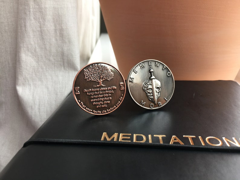 Matte Silver Memento Mori Coin Stoic Coin - Etsy