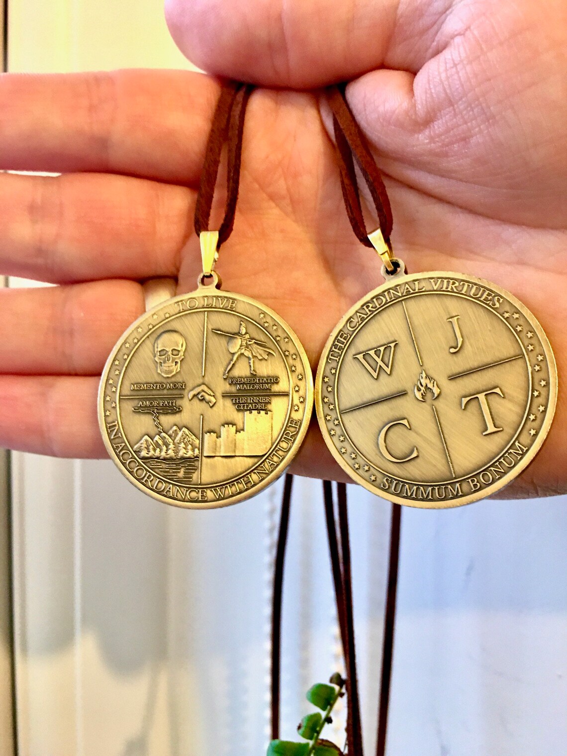 Stoic pendant Memento Mori Amor Fati The Cardinal Virtues | Etsy