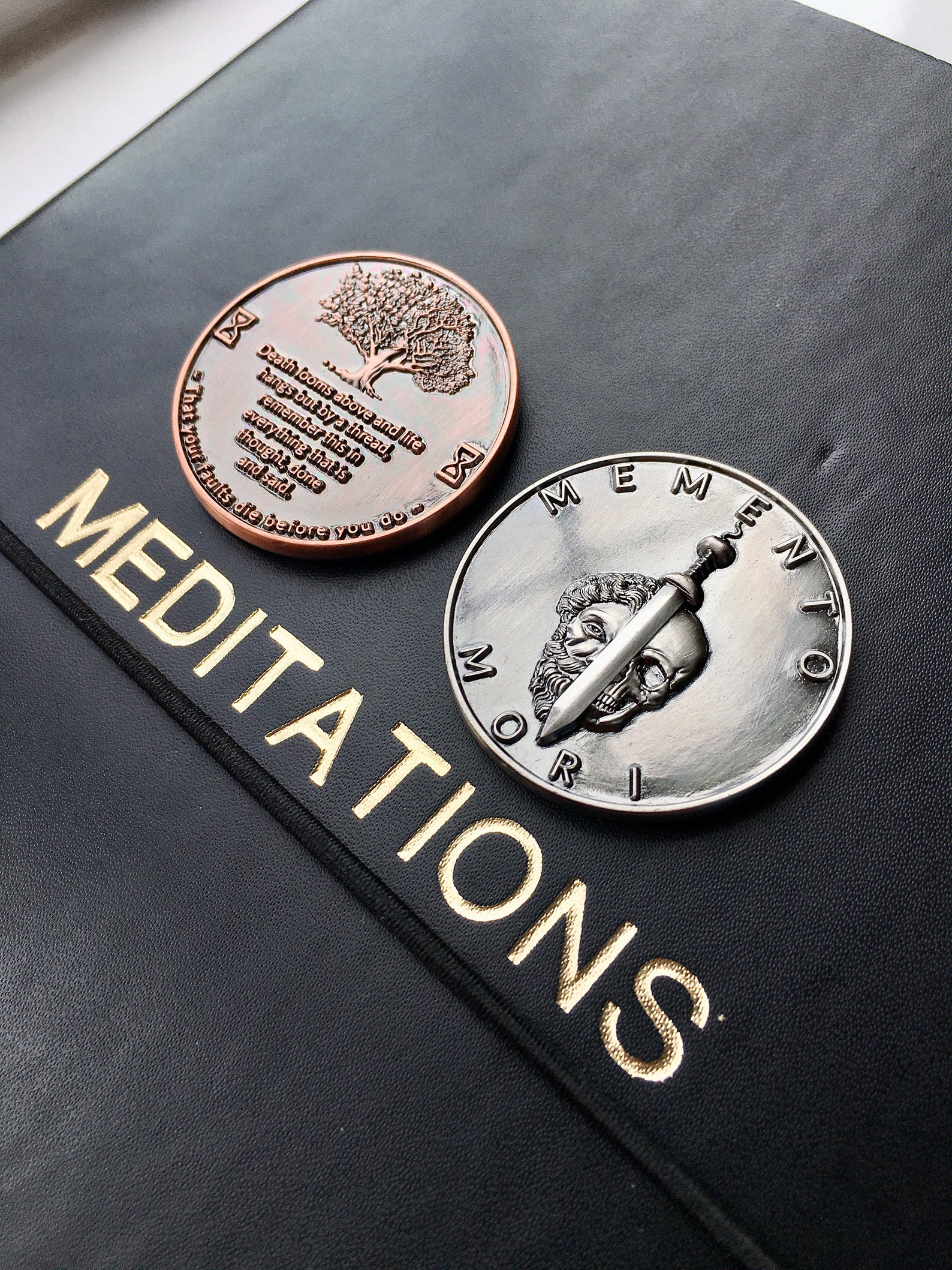 Matte Silver Memento Mori coin Stoic Coin | Etsy