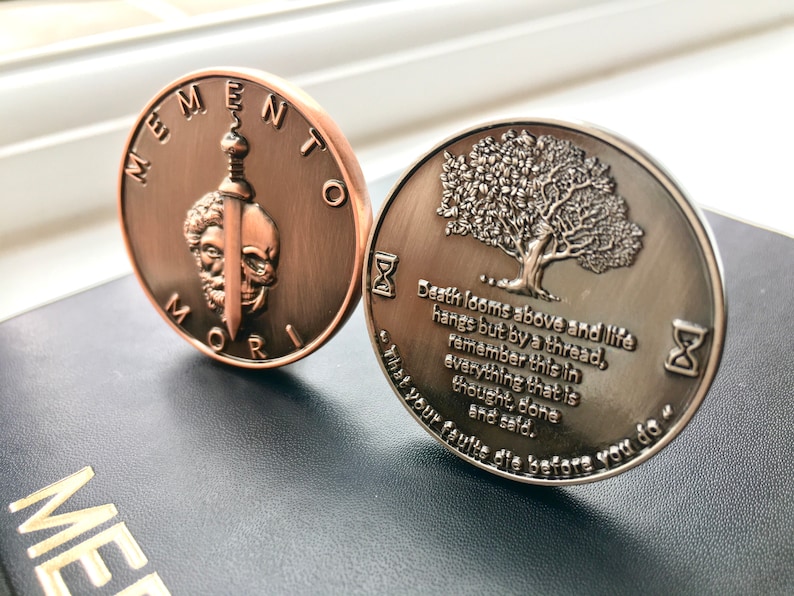 Matte Silver Memento Mori Coin Stoic Coin - Etsy