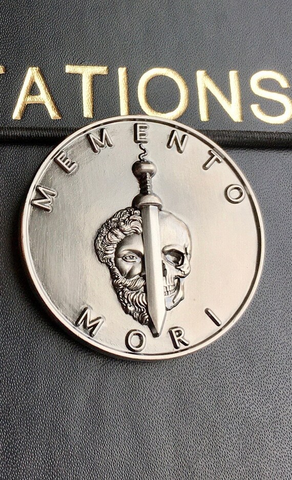 Matte Silver Memento Mori coin Stoic Coin | Etsy