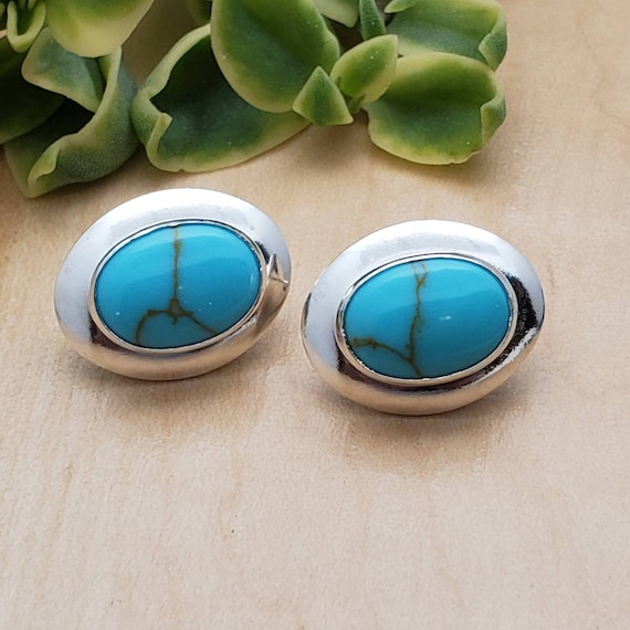 Socute925 Kingman Turquoise Post Earrings Simple Concho | Etsy
