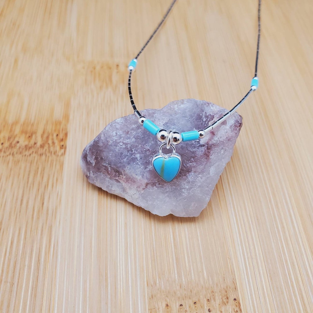 Socute925 Tiny Heart Shape Turquoise Necklace Pendant | Sterling Silver ...