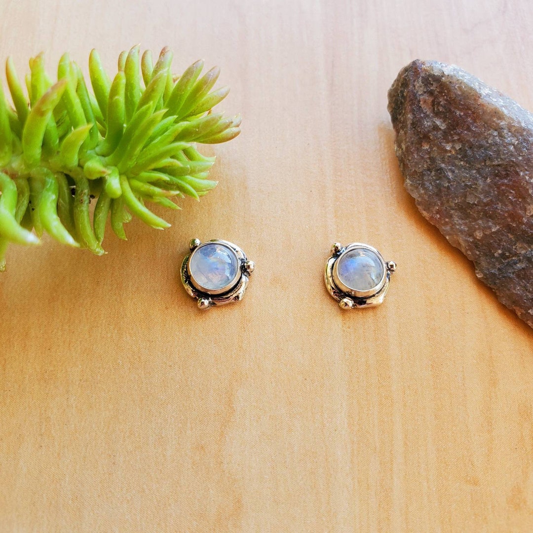 Socute925 Dainty Rainbow Moonstone Stud Earrings | Moonstone Post ...