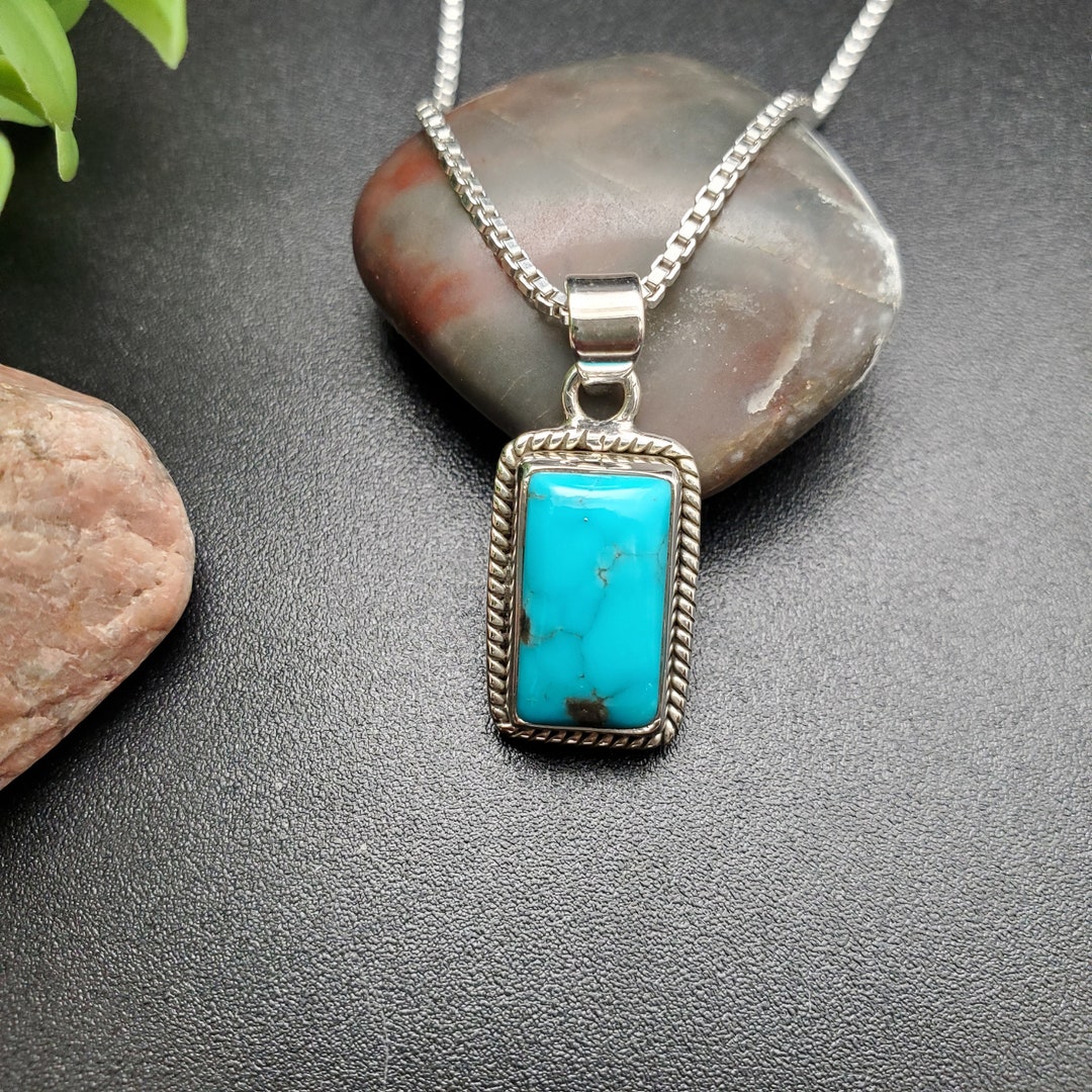 STN #279 | Rectangle Shape Blue Turquoise Necklace Pendant With Options ...
