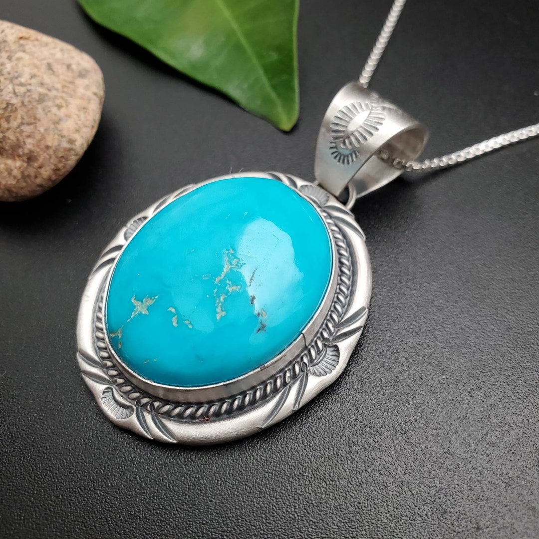 Turquoise Pendant #48 With Silver Chain | Sterling Silver Turquoise ...