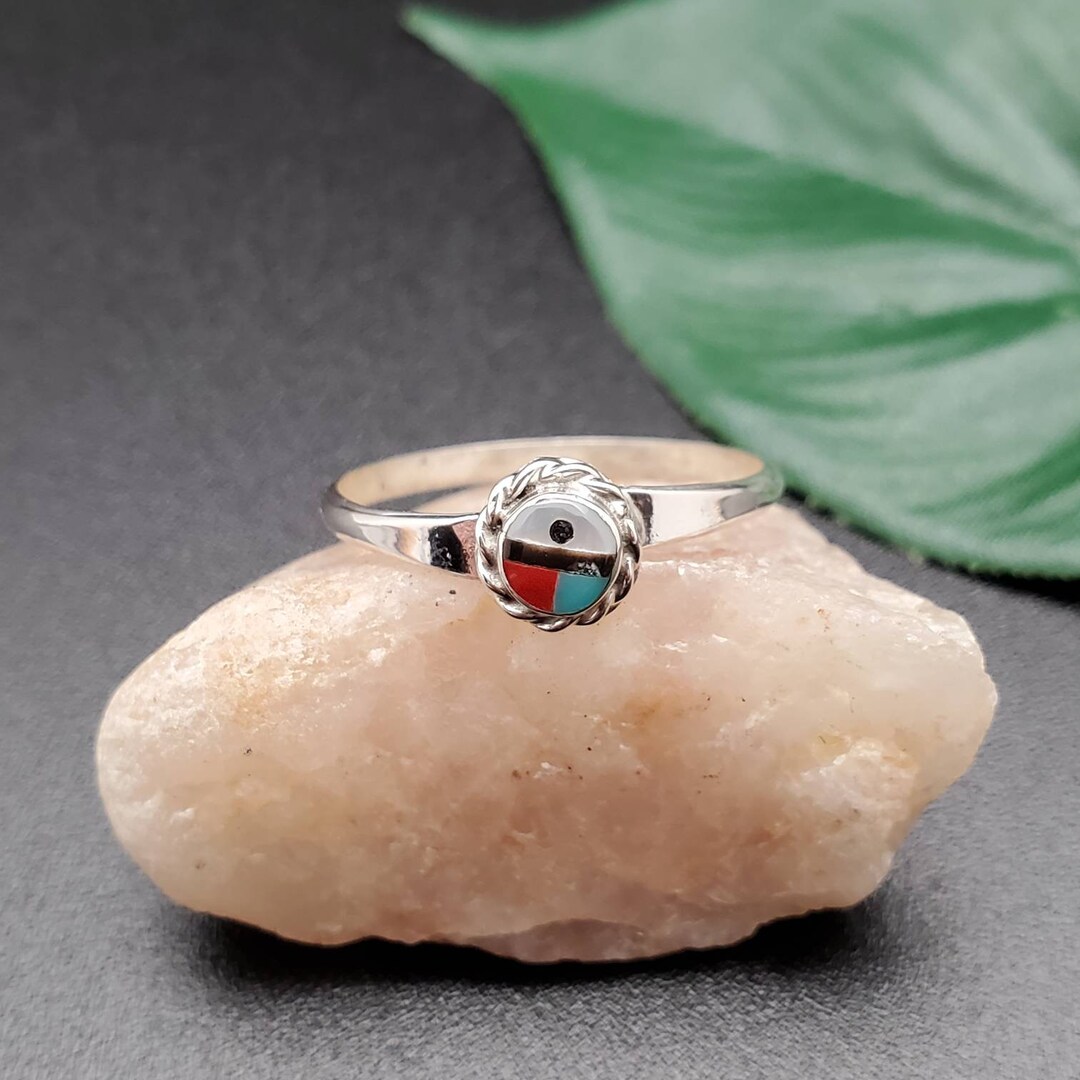 J #R16 Dainty Multicolor Sunface Rings | Sterling Silver Colors Inlay ...