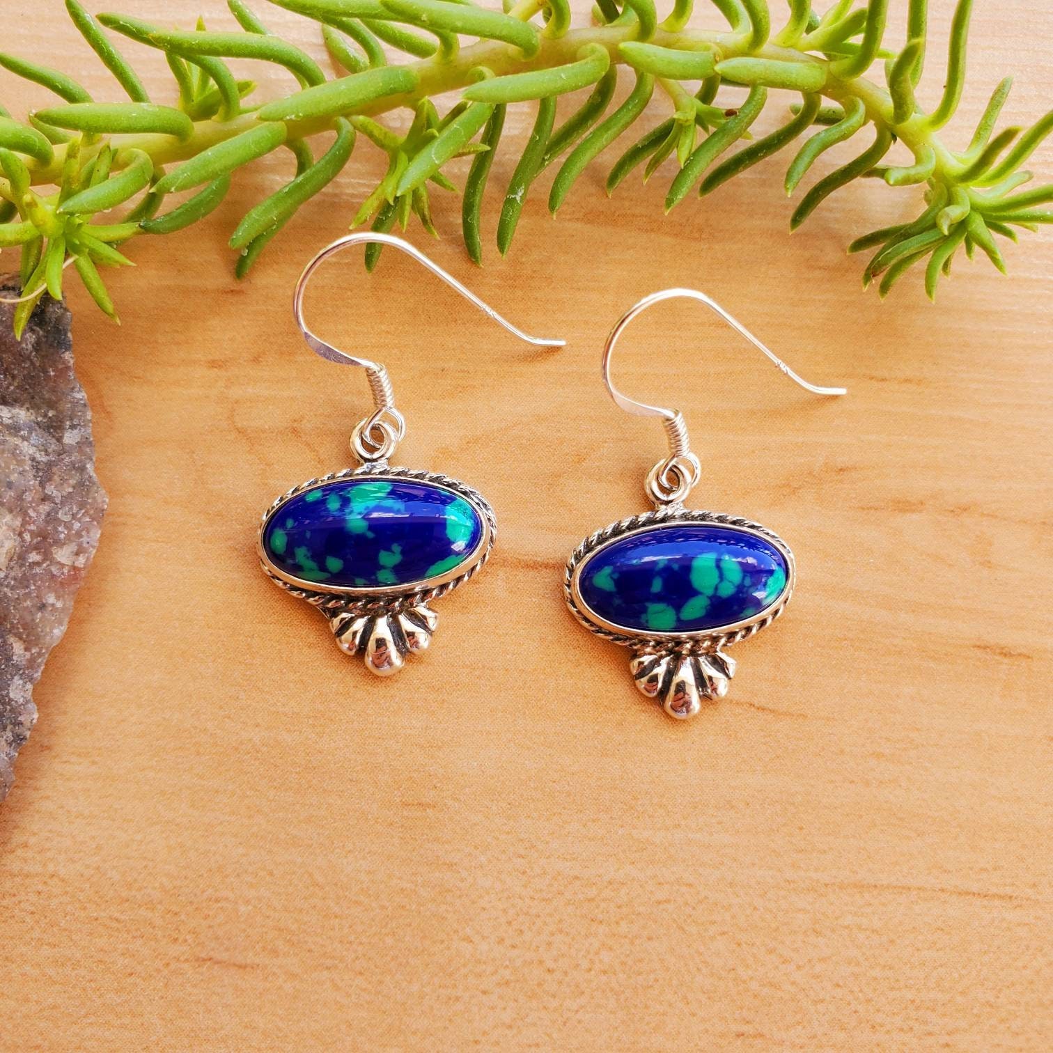Socute925 Southwestern Azurite Malachite Earrings | Azurite Dangle ...