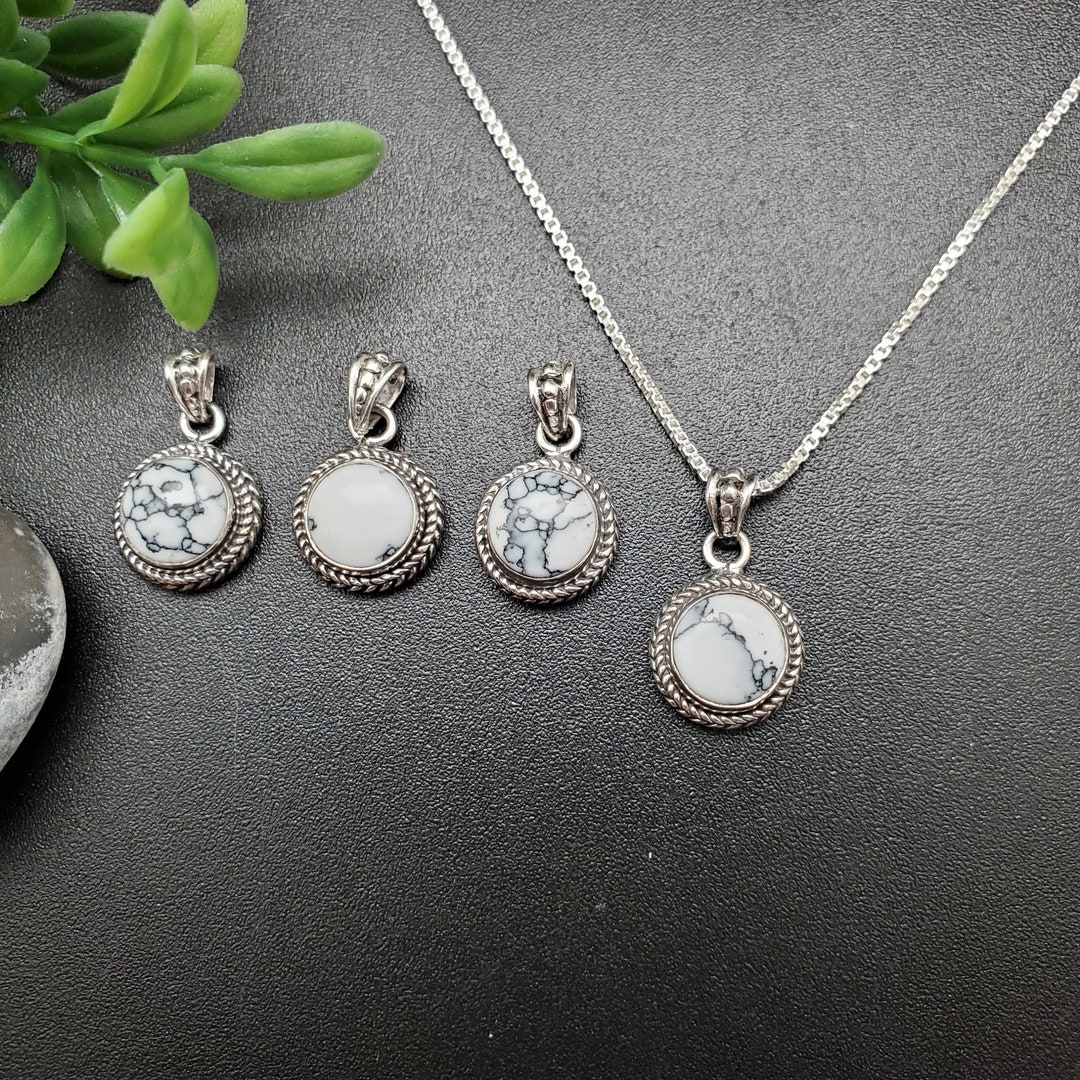 STN #51 | 8mm Round White Buffalo Stone Necklace Pendant With Silver ...