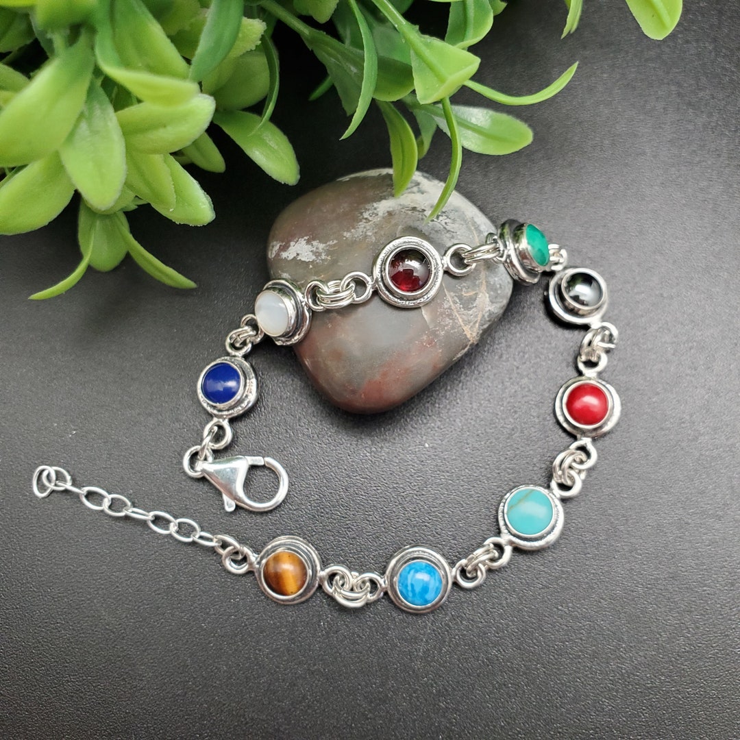 Dainty Multicolor Stones Bracelet 7 in With 1 in Chain Extension ...