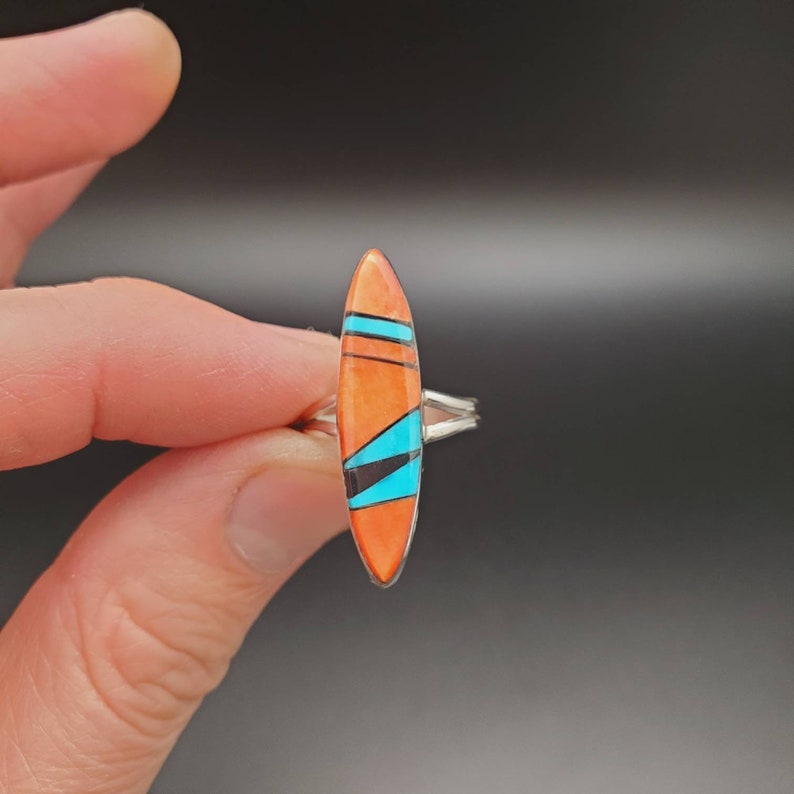 J R10 Dainty Multicolor Inlay Ring Navajo Handmade Silver - Etsy