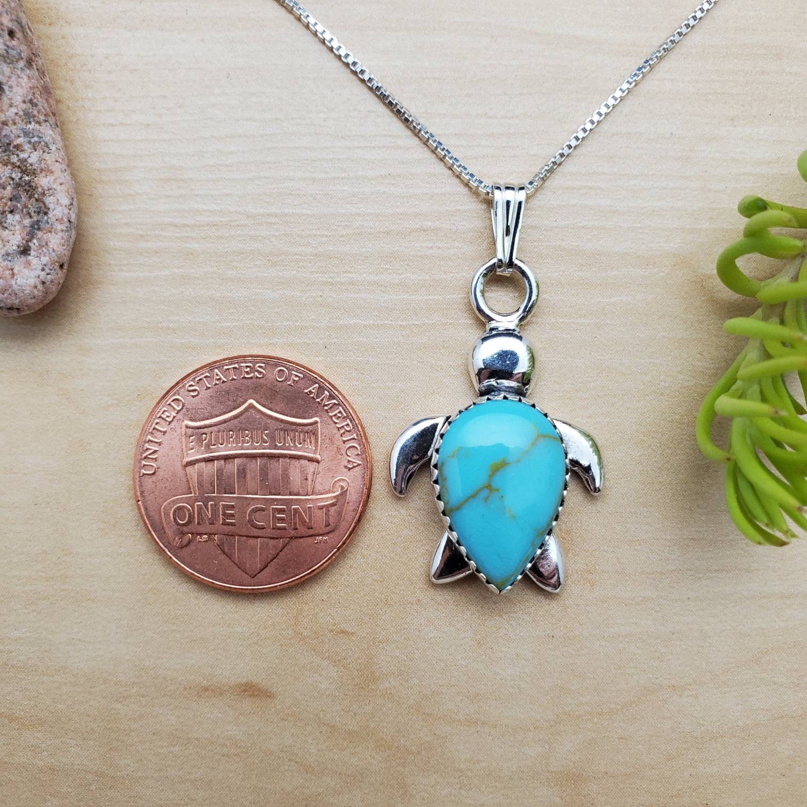 Socute925 Big Sea Turtle Necklace Pendant With Silver Box Chain ...