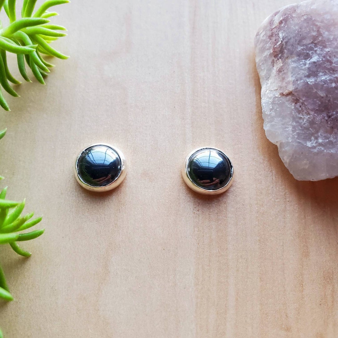 Socute925 8mm Simple Hematite Stud Earrings | Hematite Post Earrings ...