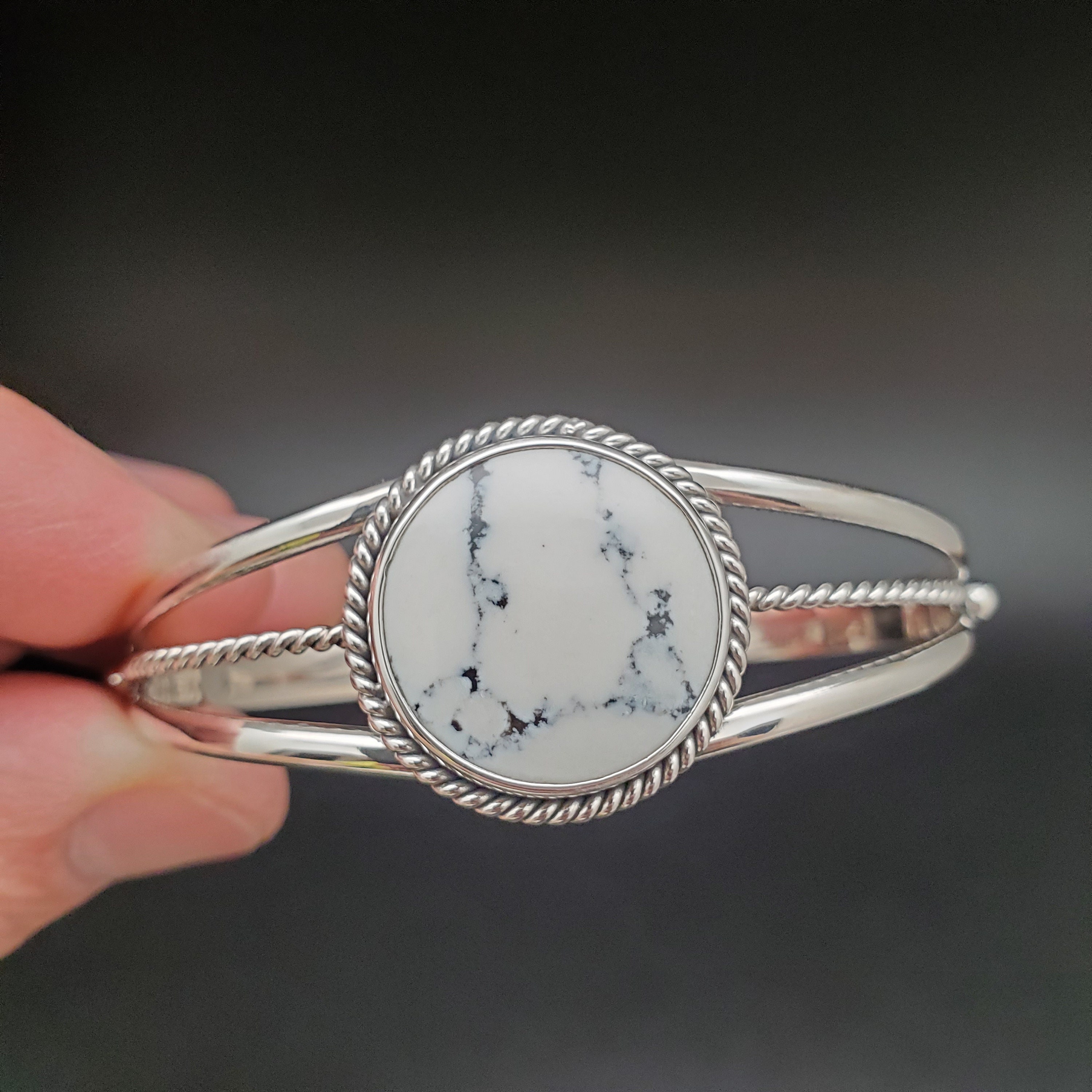 STN #C04 | White Buffalo Cuff Bracelet | Sterling Silver White ...