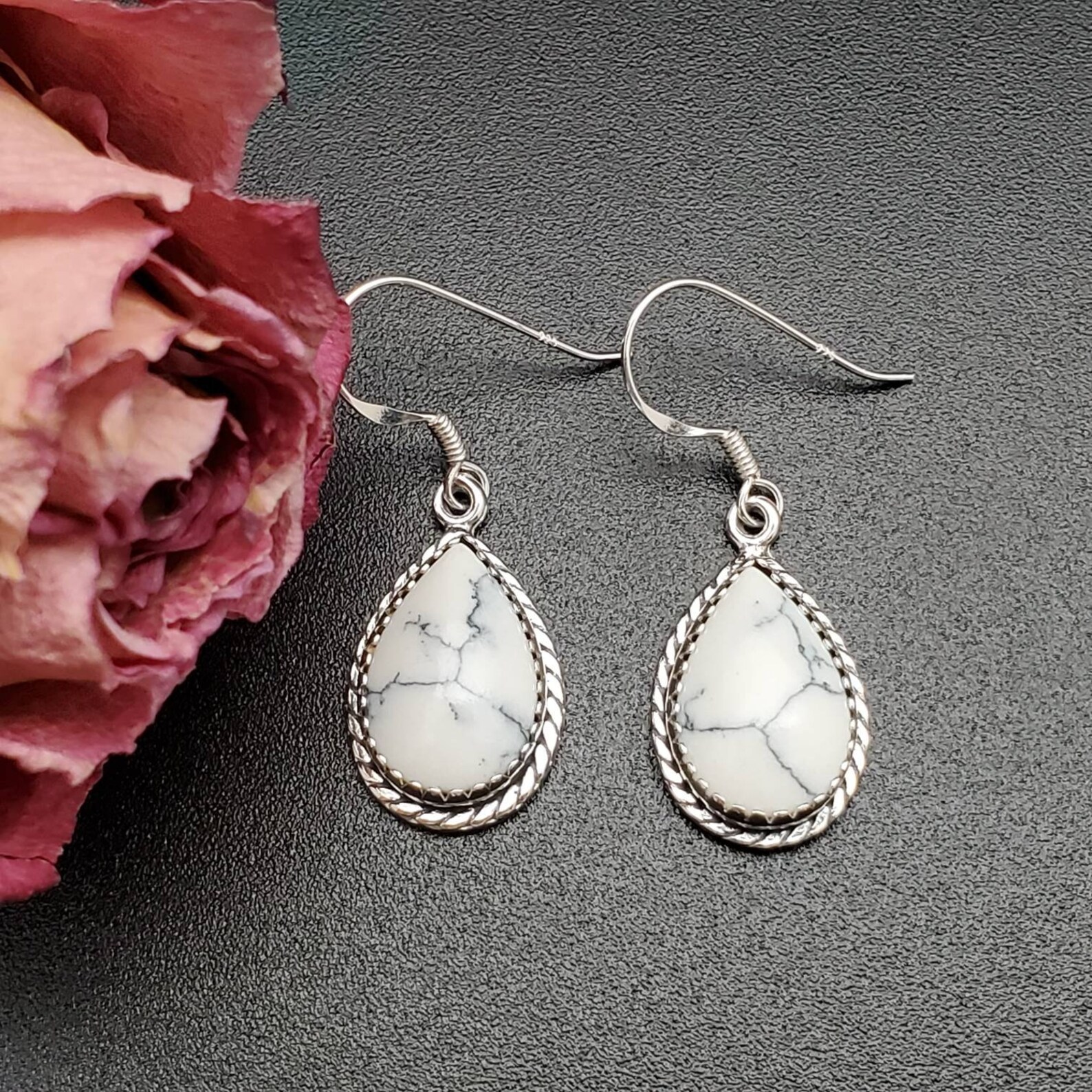Socute925 Large Sterling Silver Tear Drop Earrings | White Buffalo ...