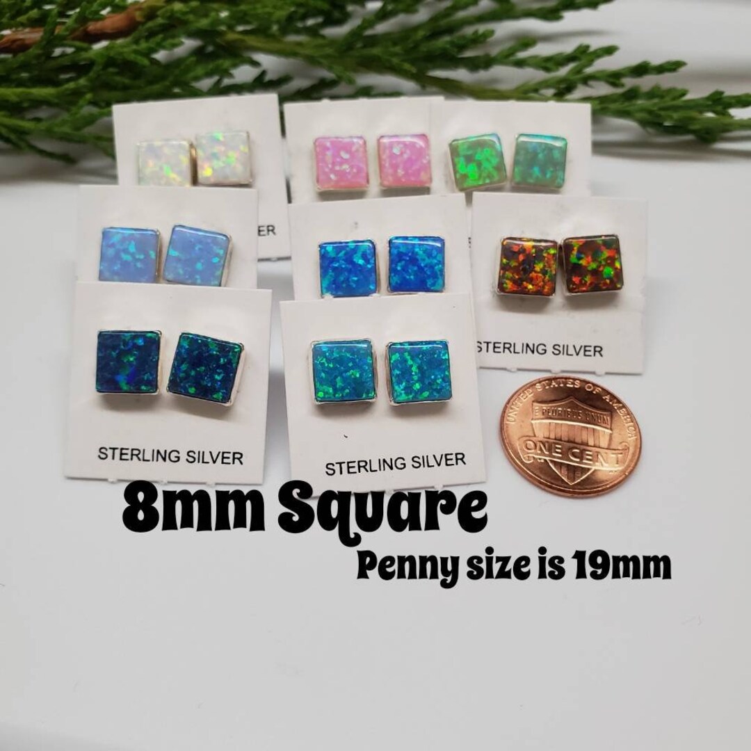 Socute925 8mm Opal Square Stud Earrings | Square Opal Studs | Opal Post ...