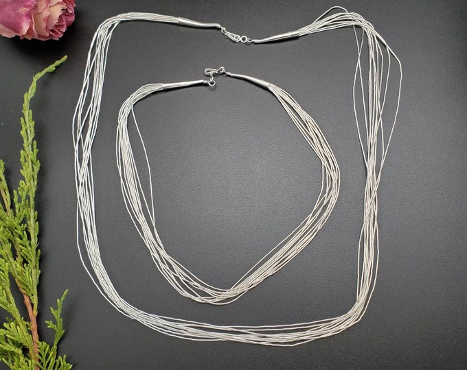 Layered Sterling Silver Chain Necklace, Delicate, Multi Strand Three ...