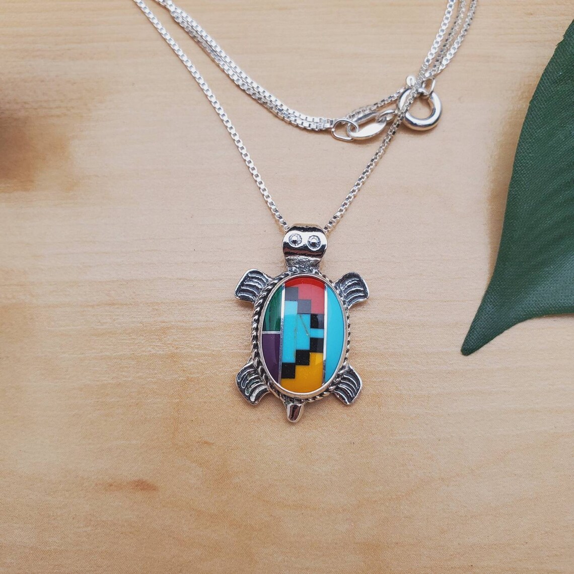 Socute925 Big Multicolor Turtle Necklace Pendant With Silver Box Chain ...