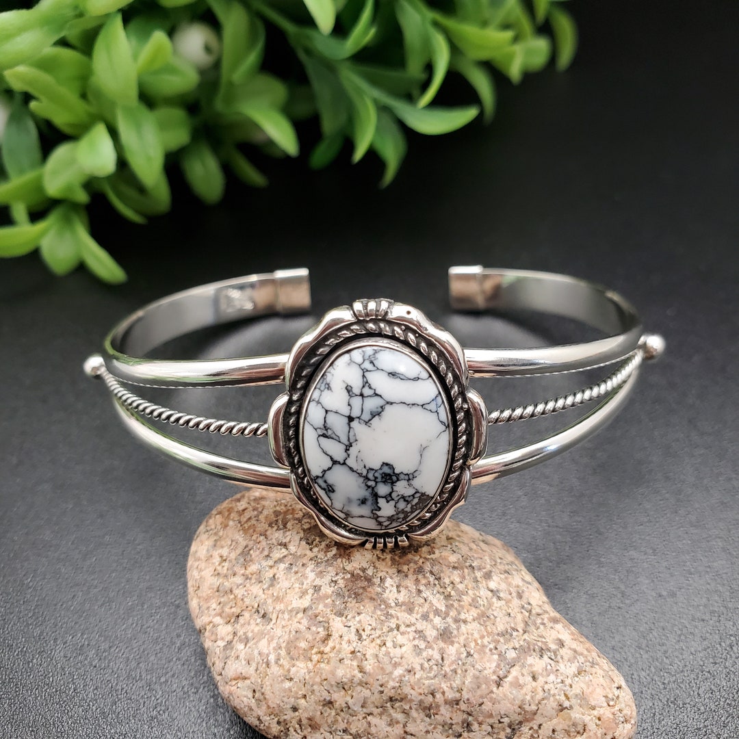 Cuff #12 | White Buffalo Bracelet Cuff | White Turquoise Cuff Bracelet ...