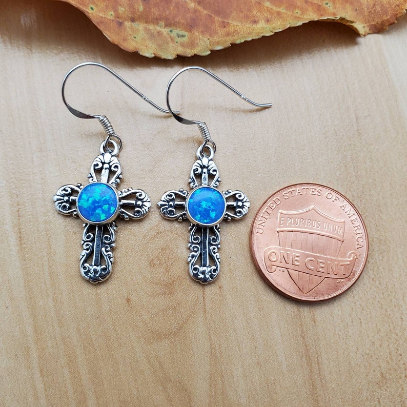 Socute925 Dark Blue Opal Cross Earrings Small Opal Cross - Etsy