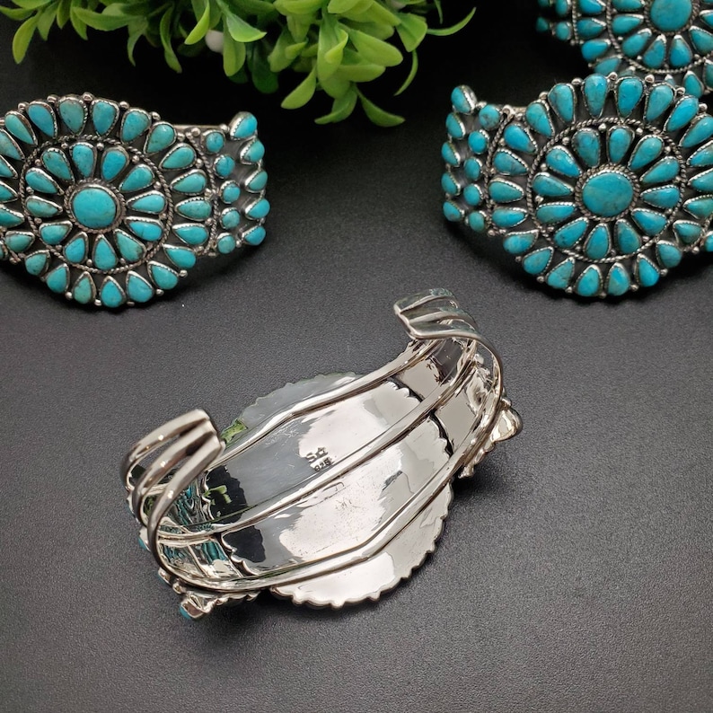 Big Cluster Turquoise Bracelet Cuff Sterling Silver - Etsy