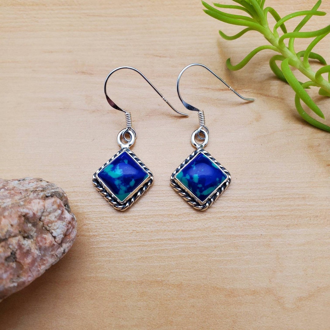 Socute925 Azurite Malachite Earrings | Azurite Earrings | Azurite ...