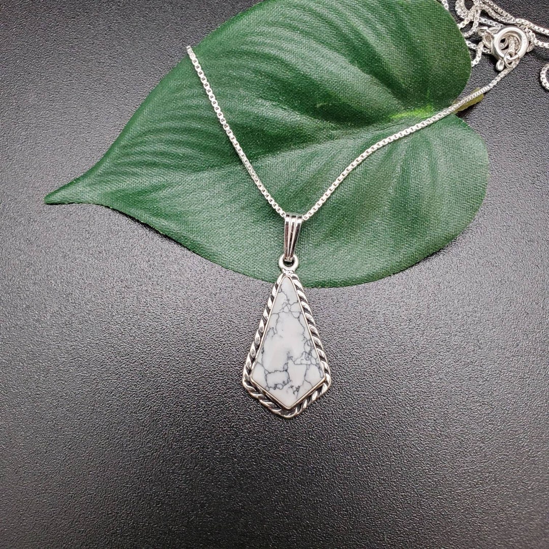 Sterling Silver Kite Shape White Buffalo Turquoise Necklace Pendant ...