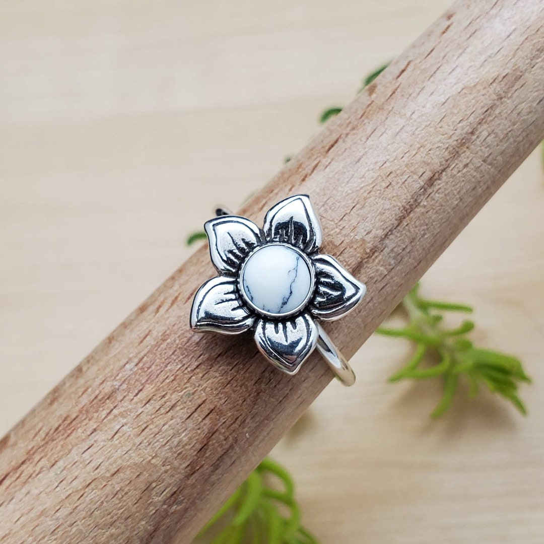 Socute925 White Buffalo Turquoise Rings | Dainty Flower Ring | White ...