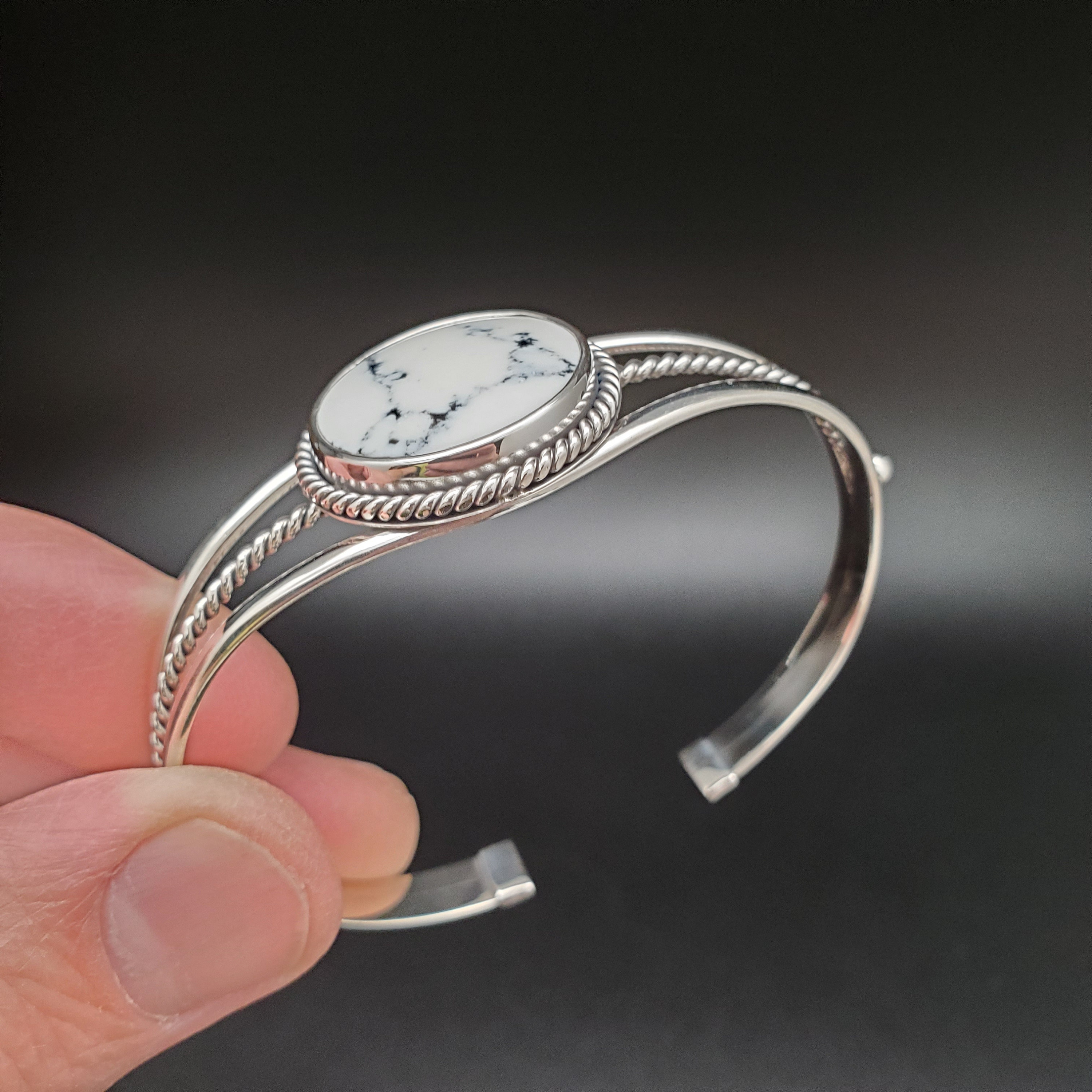 STN #C04 | White Buffalo Cuff Bracelet | Sterling Silver White ...