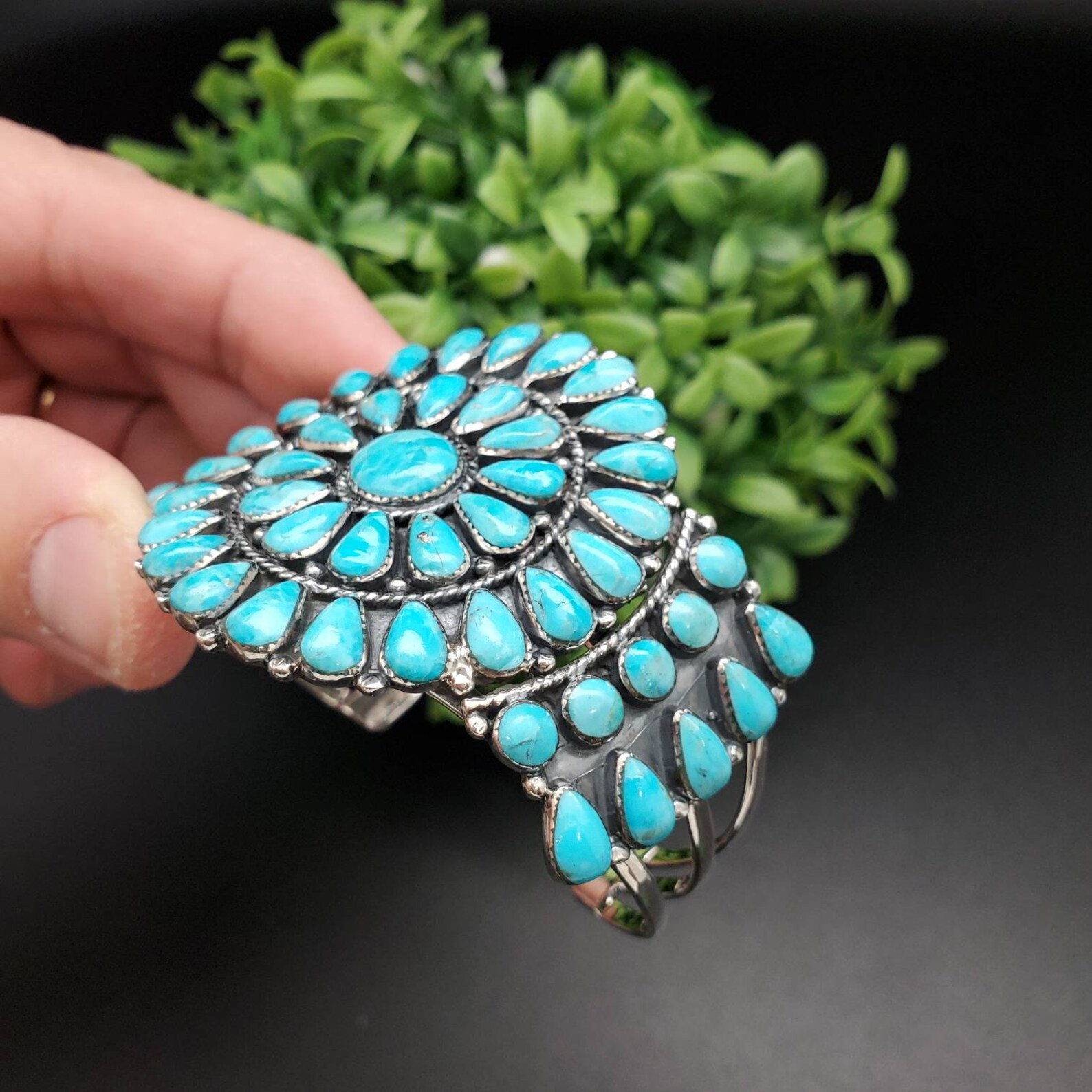 Big Cluster Turquoise Bracelet Cuff Sterling Silver - Etsy