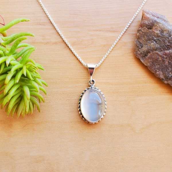 White Moonstone With Silver Chain - Etsy