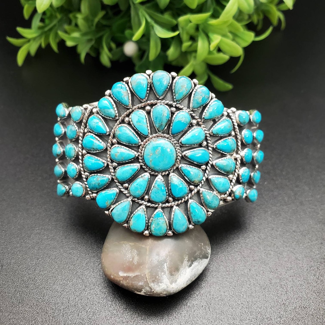 Big Cluster Turquoise Bracelet Cuff Sterling Silver - Etsy