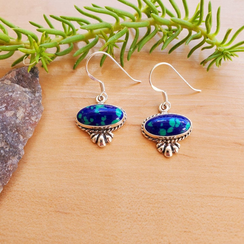 Socute925 Southwestern Azurite Malachite Earrings | Azurite Dangle ...