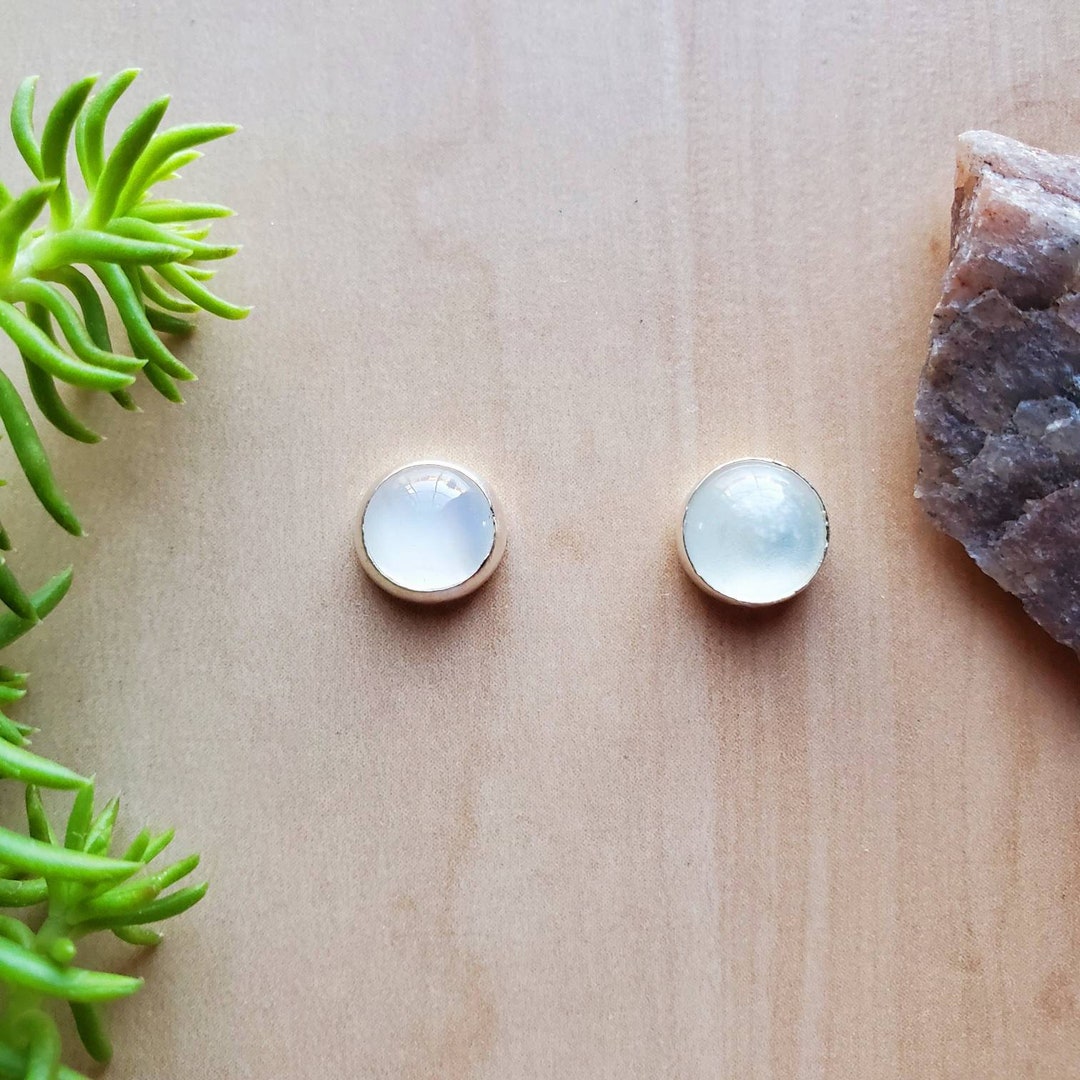 Socute925 8mm White Moonstone Stud Earrings | White Moonstone Post ...
