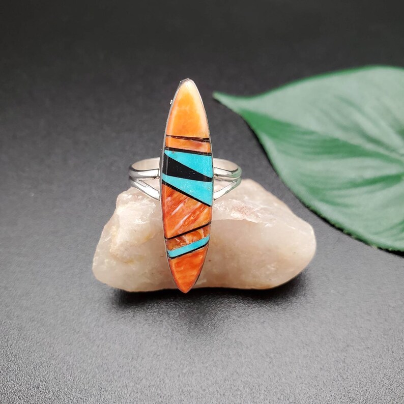 J R10 Dainty Multicolor Inlay Ring Navajo Handmade Silver - Etsy