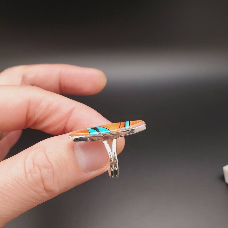 J R10 Dainty Multicolor Inlay Ring Navajo Handmade Silver - Etsy