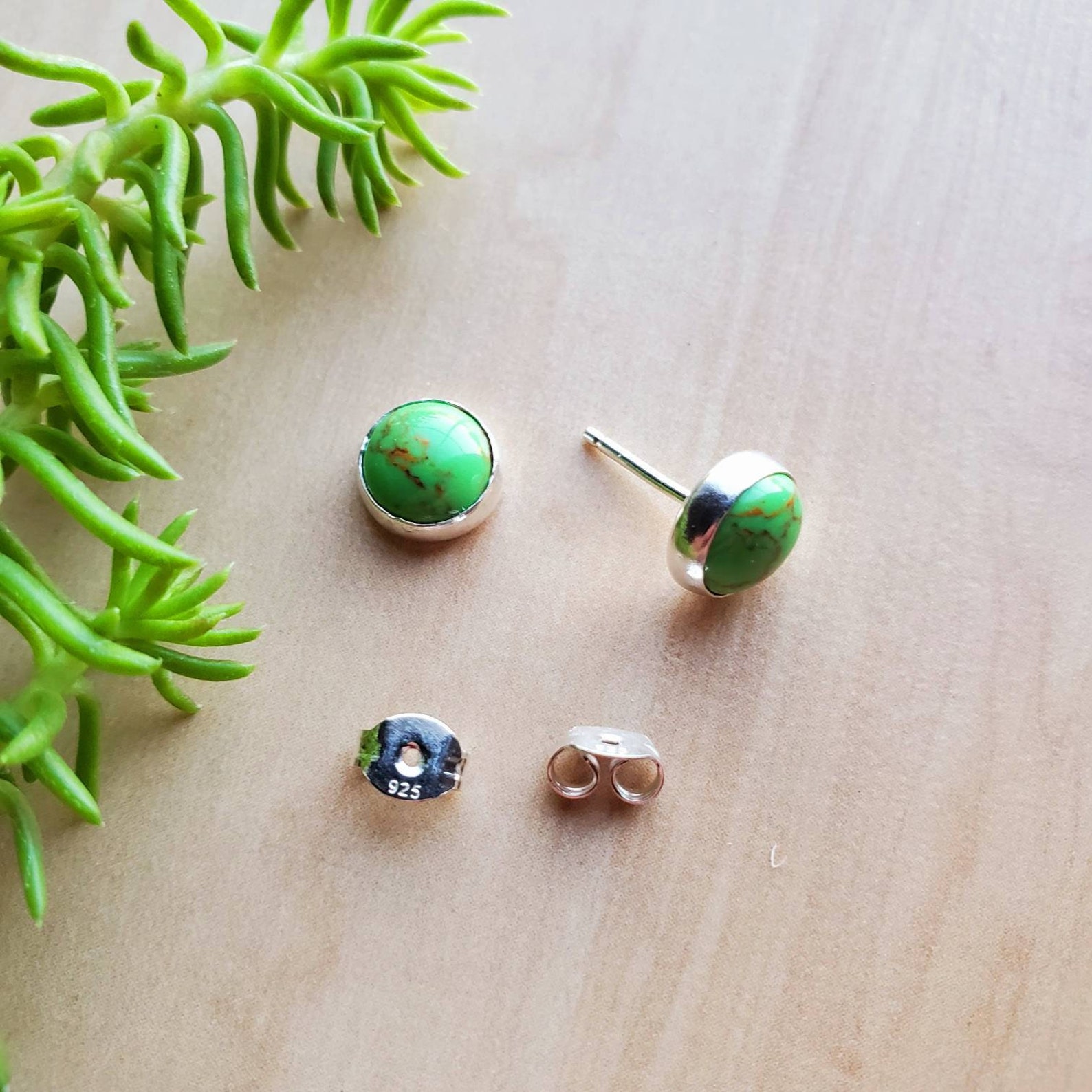 Socute925 8mm Green Gaspeite Studs | Sterling Green Studs | Dainty ...
