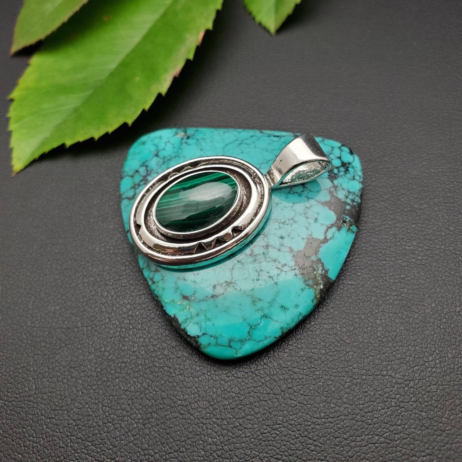 Socute925 Big Turquoise Necklace Pendant Sterling Silver - Etsy