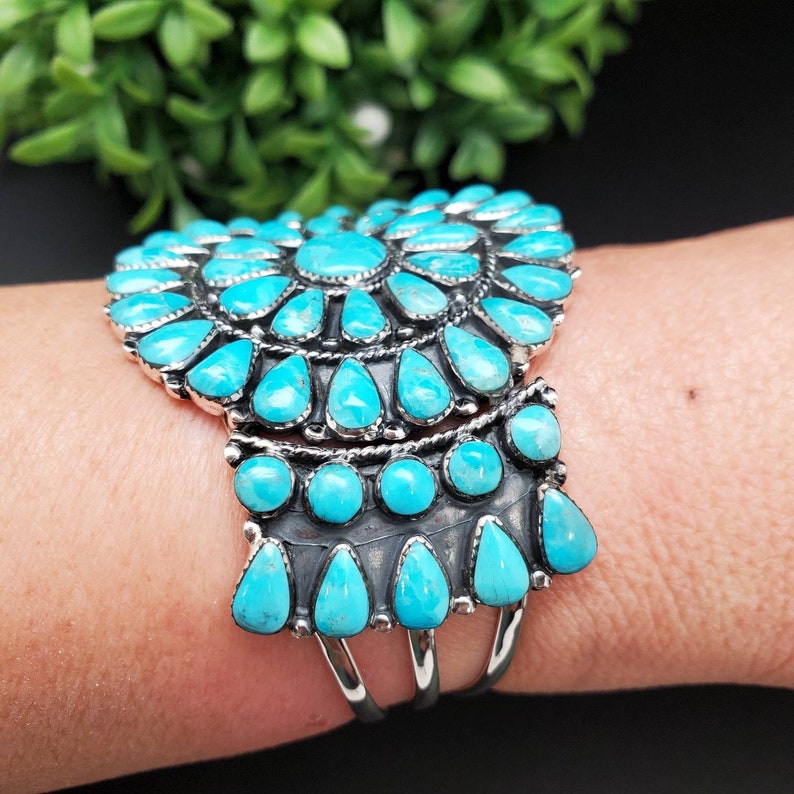 Big Cluster Turquoise Bracelet Cuff Sterling Silver - Etsy