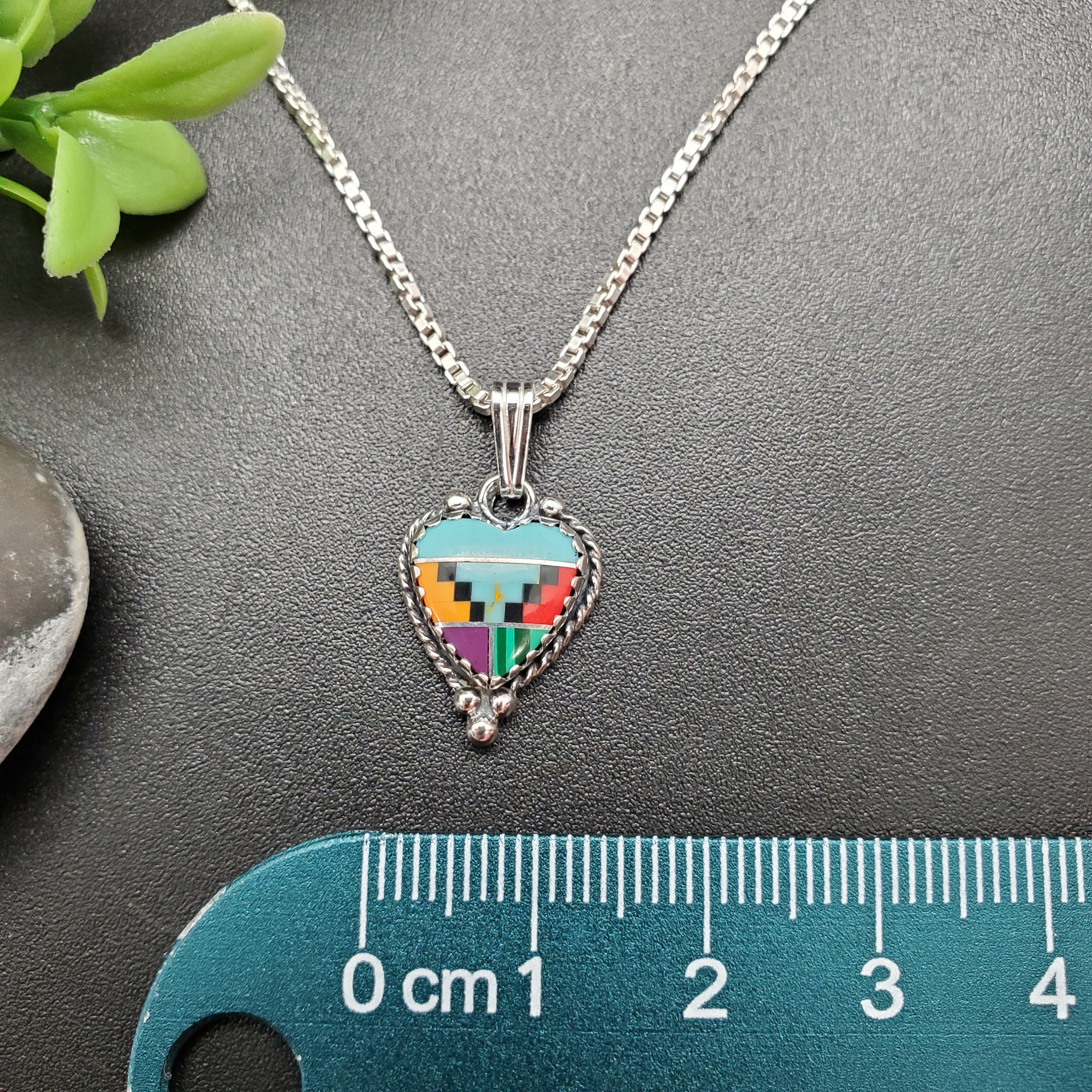 Lovely Inlay Heart Necklace Pendant | Southwest Inlay Multicolor Heart ...