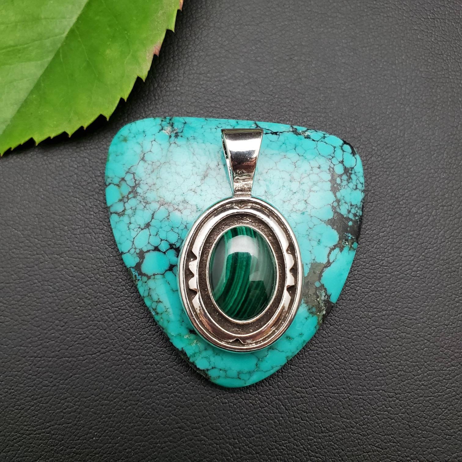 Socute925 Big Turquoise Necklace Pendant Sterling Silver - Etsy