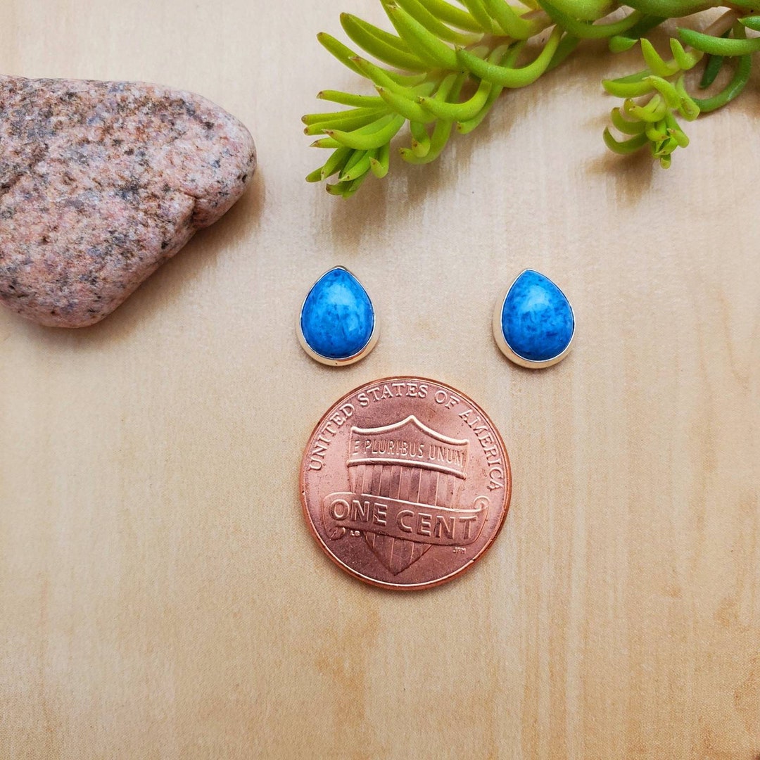 Socute925 Small Teardrop Blue Denim Stud Earrings | Blue Denim Post ...