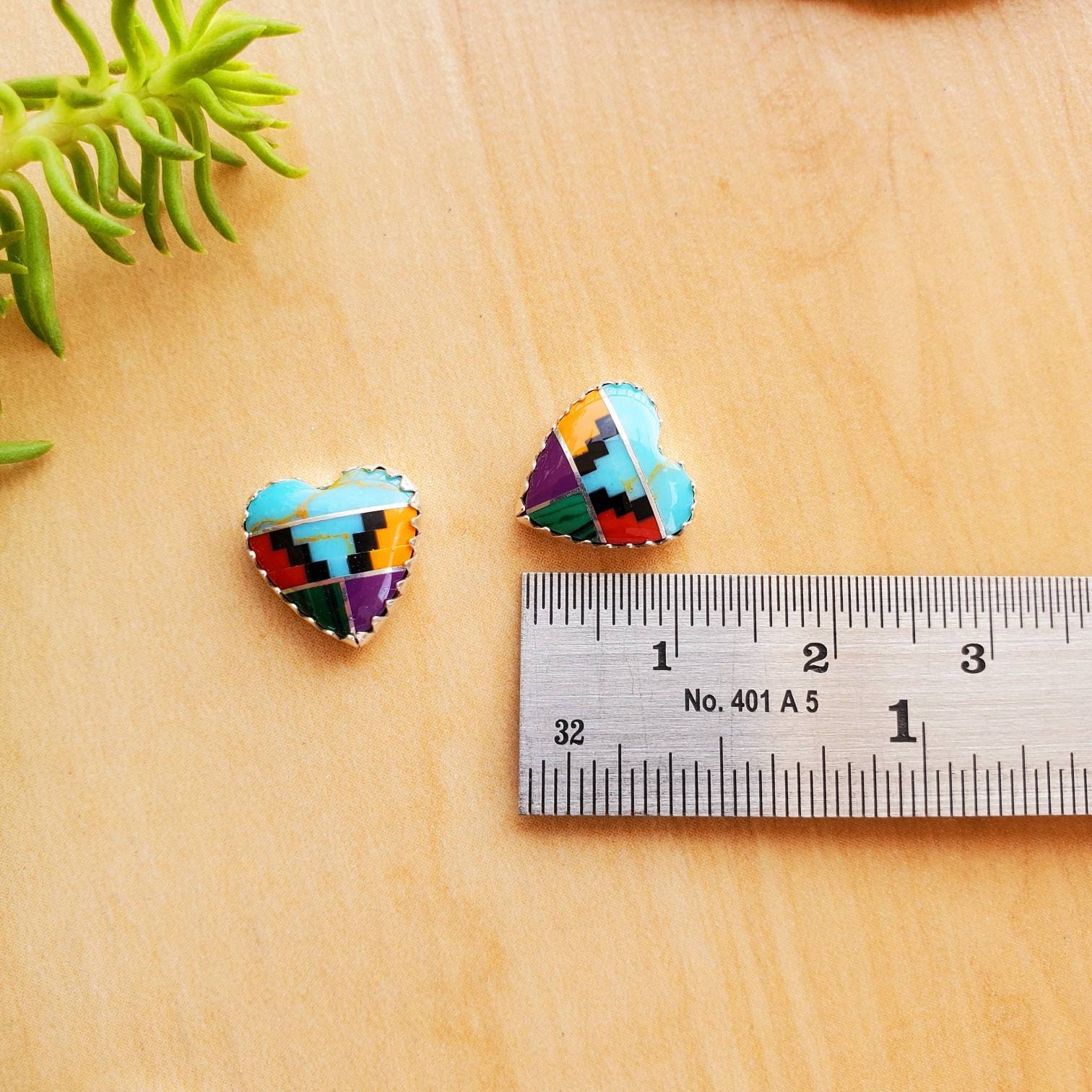 Socute925 10mm Colorful Inlay Heart Studs Southwest Inlay | Etsy