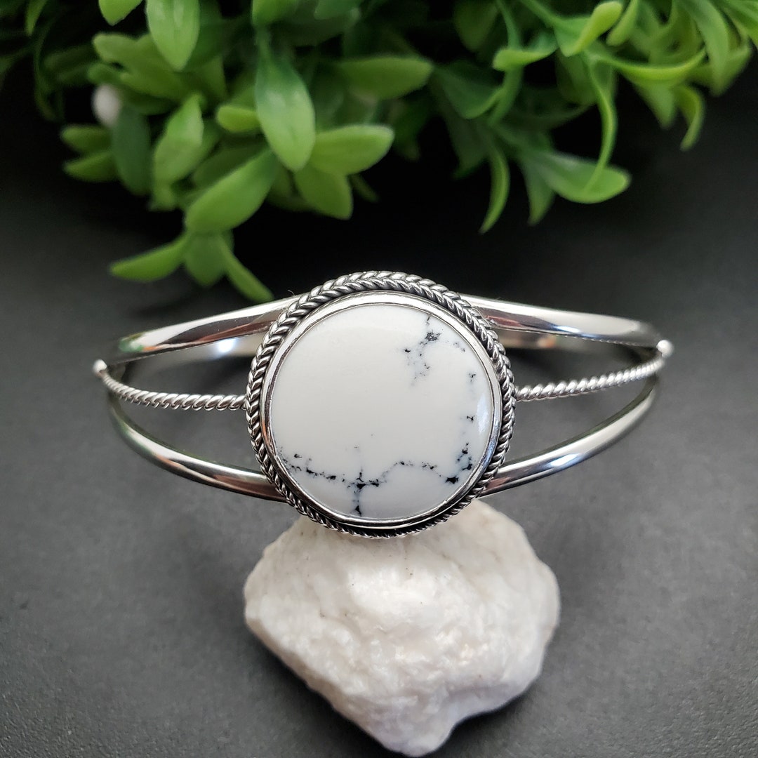 STN #C126 | White Buffalo Cuff Bracelet | Sterling Silver White ...