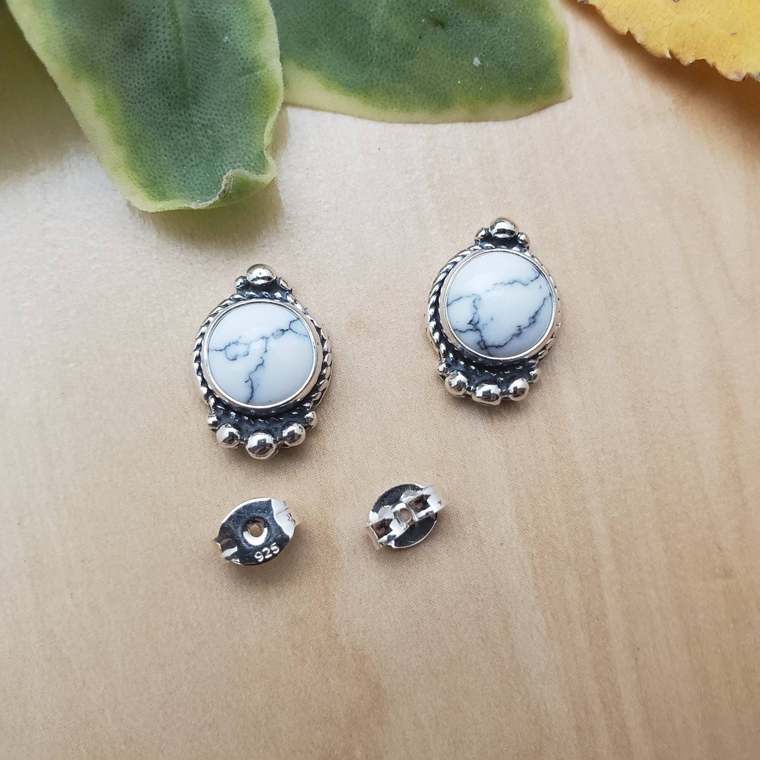 AlbuquerqueDesigns SoCute925 White Buffalo Turquoise Stud Earrings Turquoise Studs Concho Earrings Sterling Silver Boho Jewelry for Her